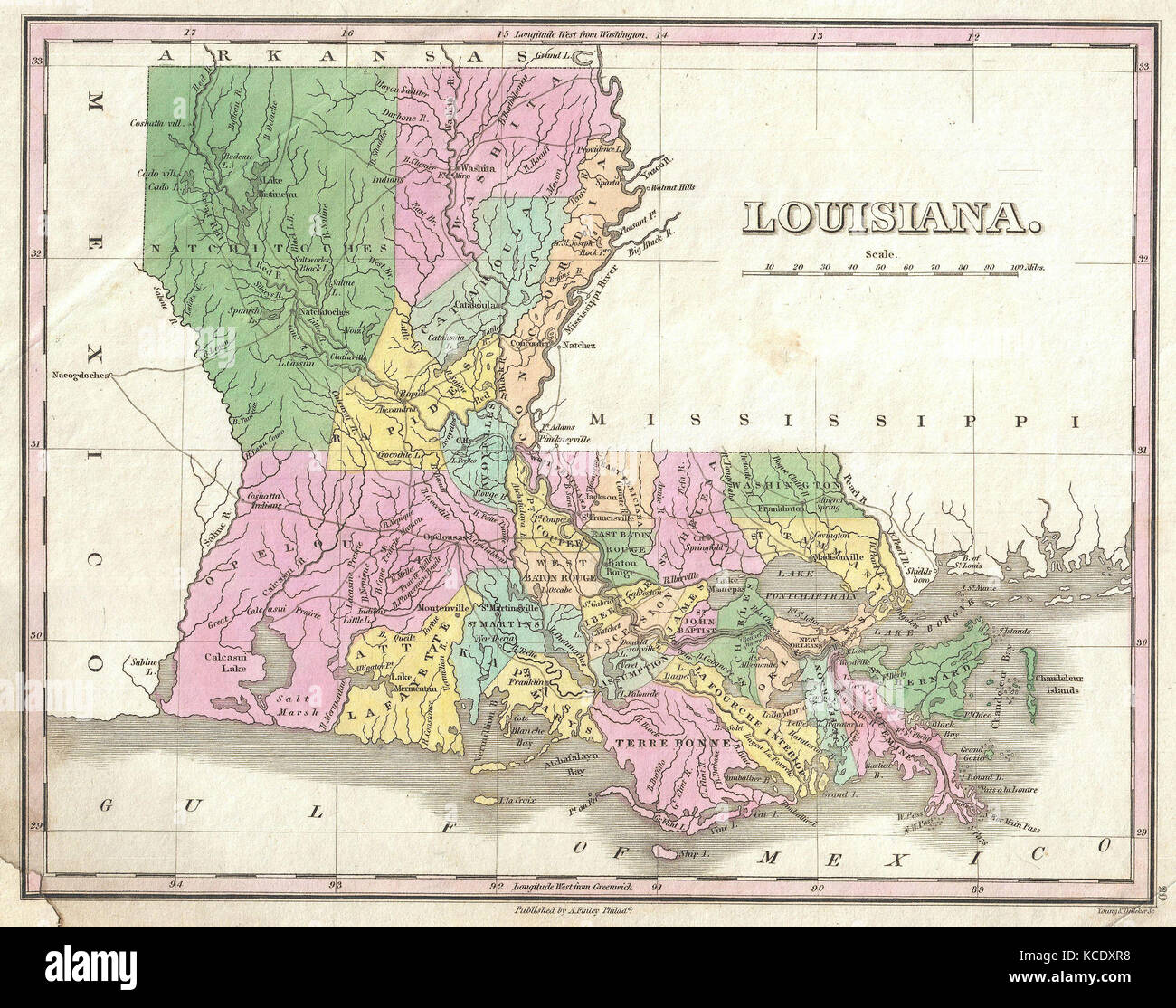 1827, Finley Map of Louisiana, Anthony Finley mapmaker of the United ...