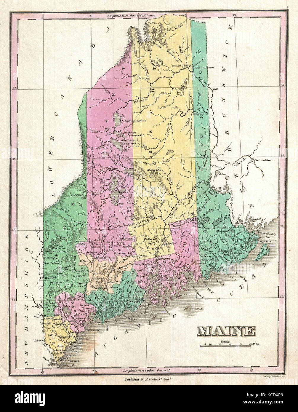1827, Finley Map of Maine, Anthony Finley mapmaker of the United States ...