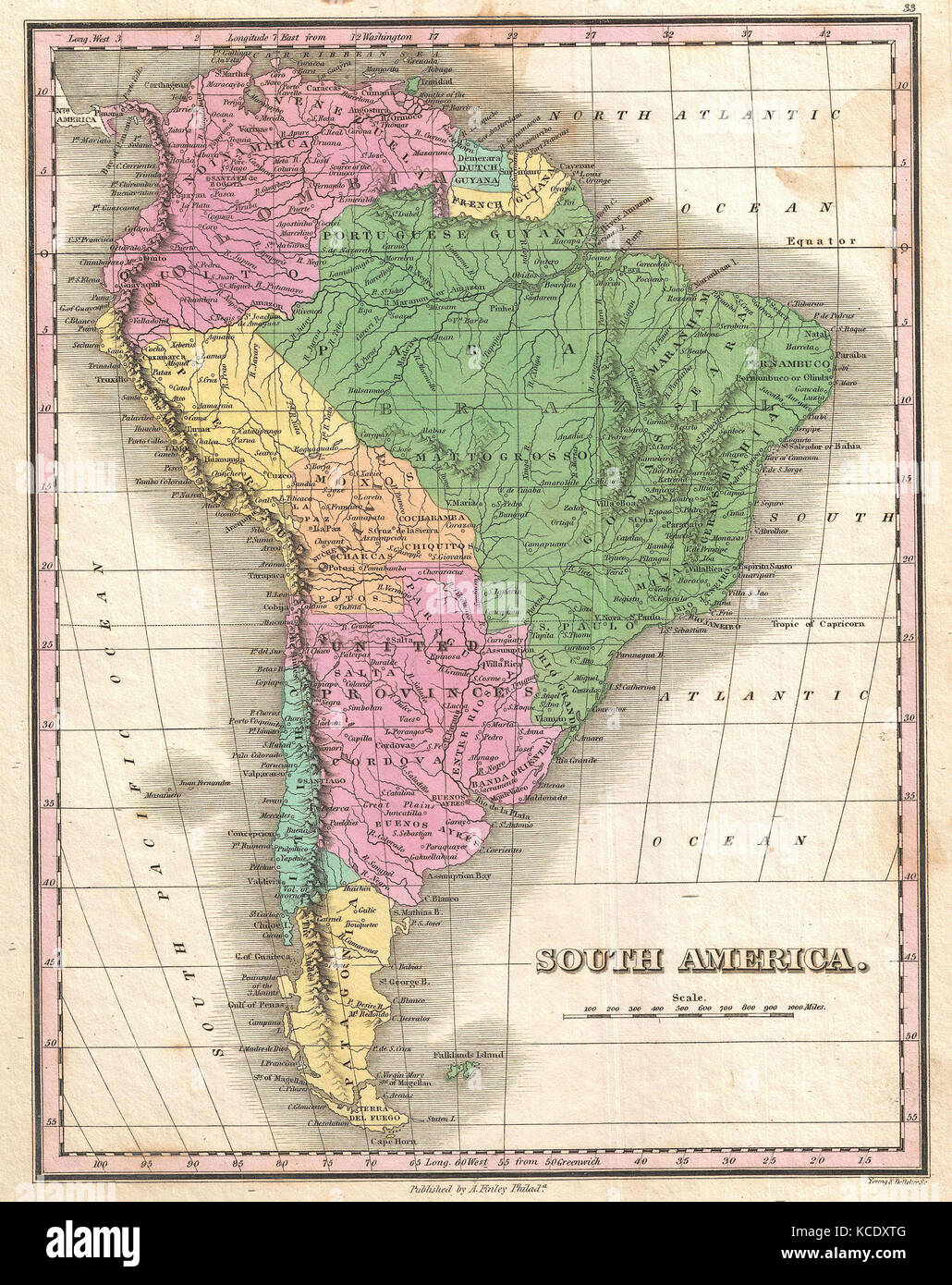 1827, Finley Map of South America, Anthony Finley mapmaker of the ...