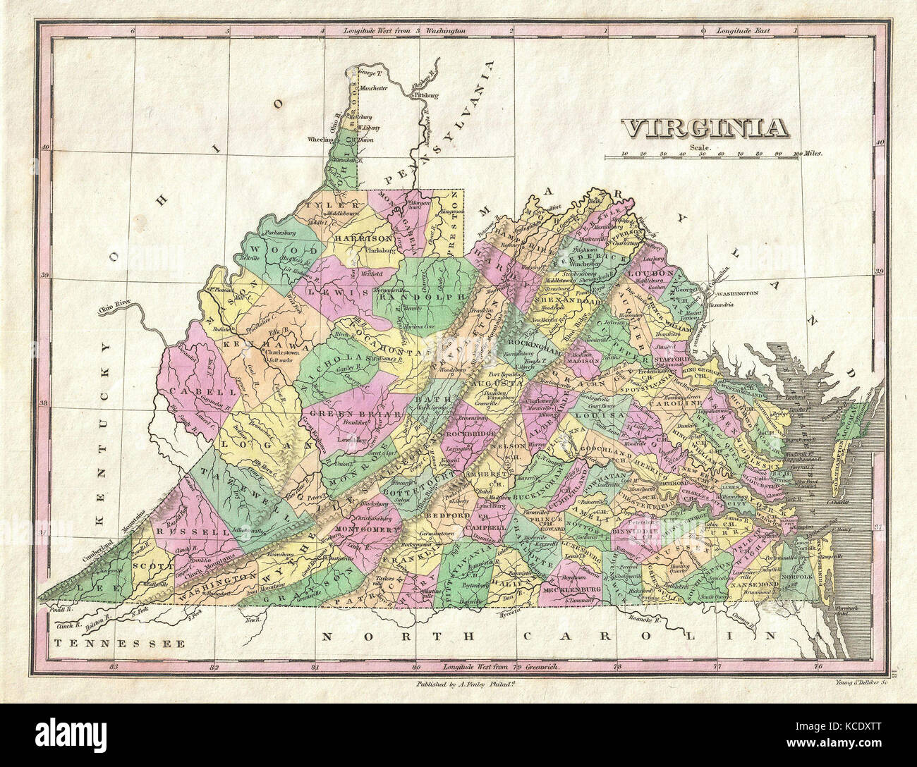 1827, Finley Map of Virginia, Anthony Finley mapmaker of the United ...