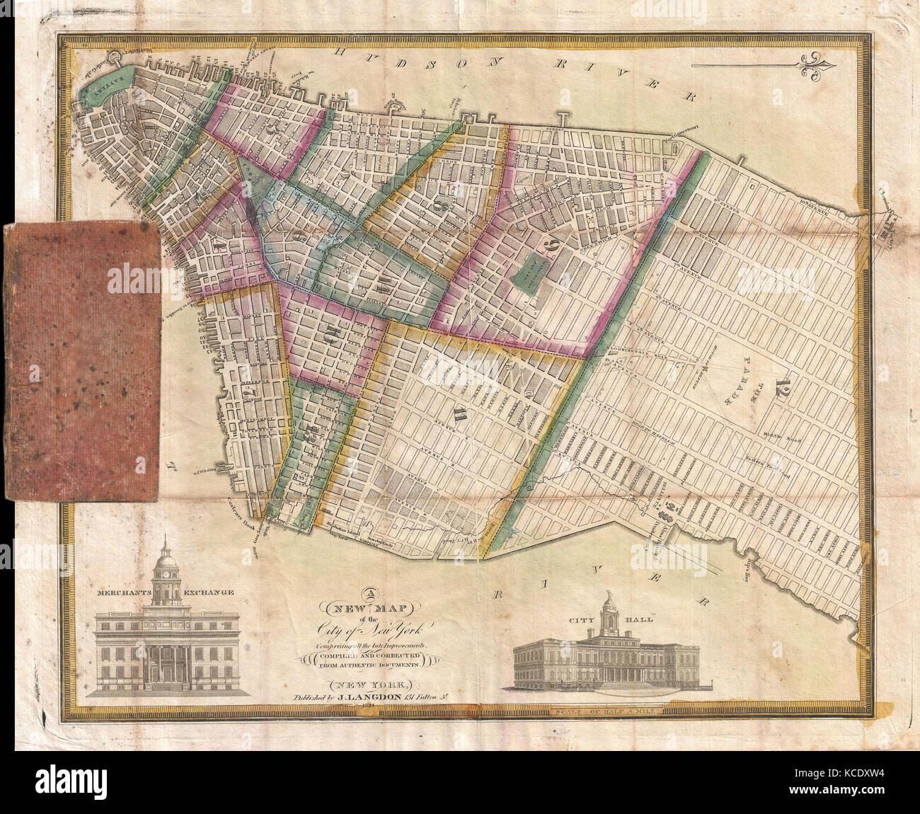 1831, J. Langdon Pocket Map of New York City Stock Photo - Alamy