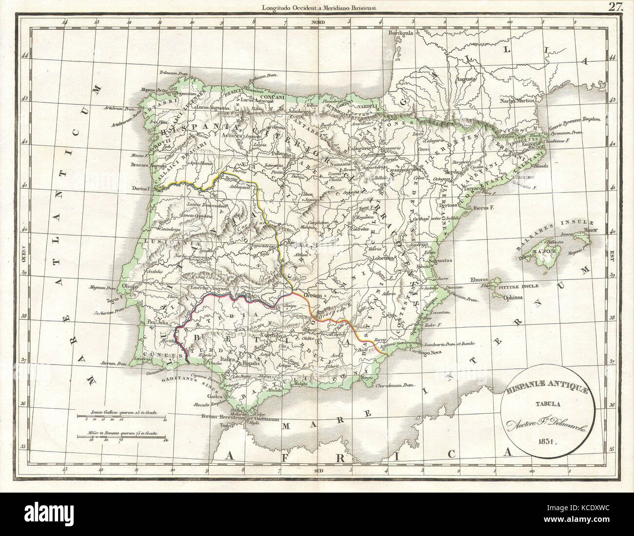 1832, Delamarche Map of Spain and Portugal under the Roman Empire Stock ...