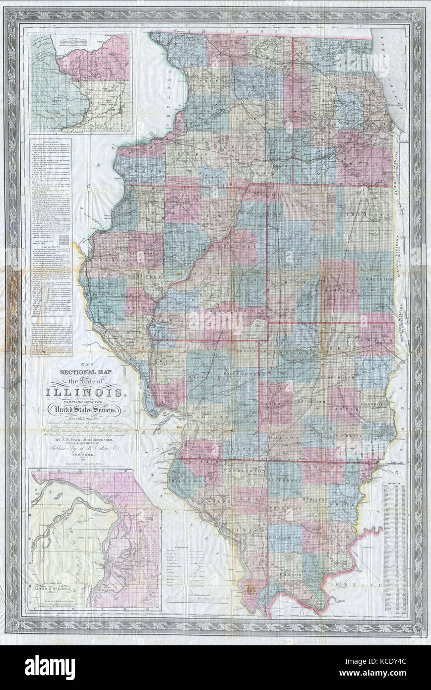 1852, Colton Sectional Pocket Map of Illinois Stock Photo - Alamy
