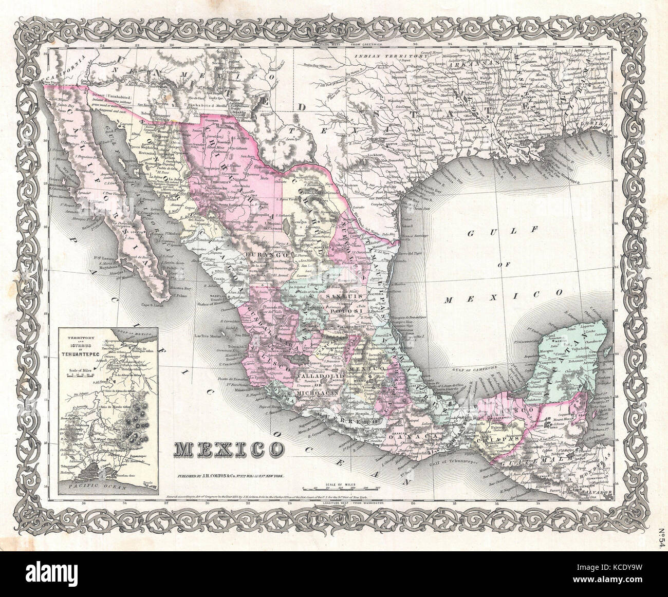 1855, Colton Map of Mexico Stock Photo - Alamy
