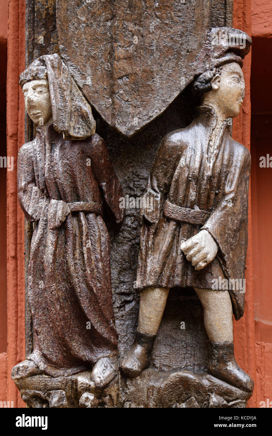 LE MANS, FRANCE, April 28, 2017 : Characters on old house door. Le Mans ...