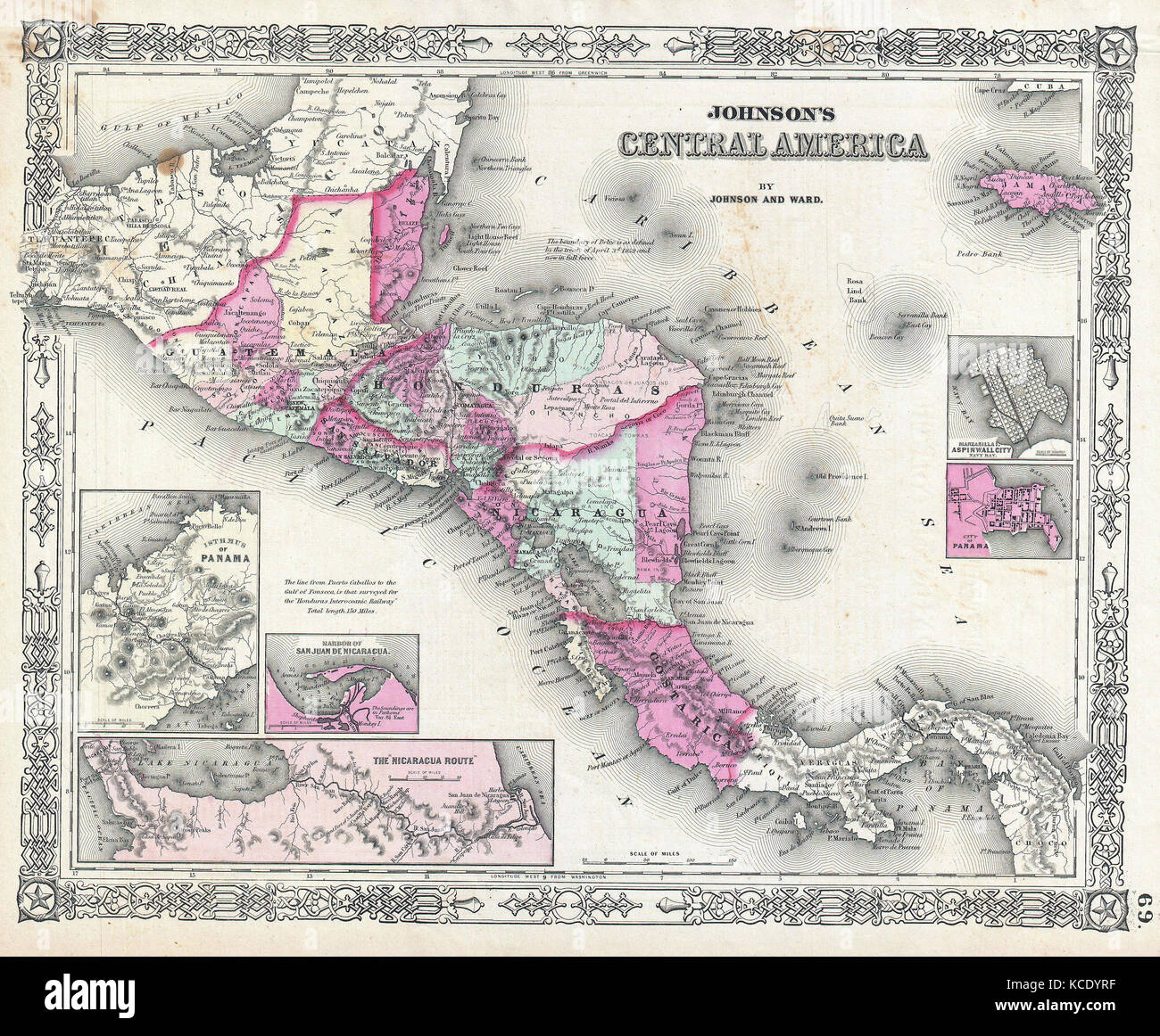 1864, Johnson Map of Central America Stock Photo - Alamy