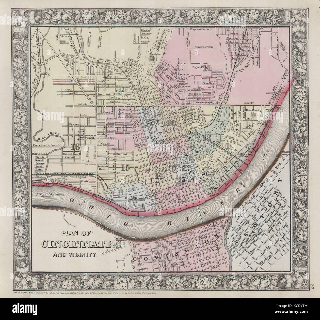 1864, Mitchell Map of Cincinnati. Ohio Stock Photo - Alamy
