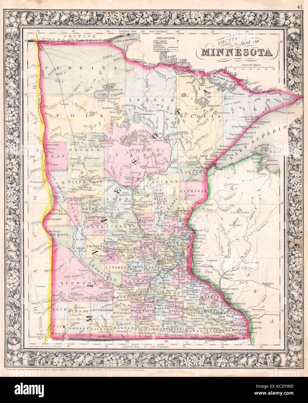 1864, Mitchell Map of Minnesota Stock Photo - Alamy