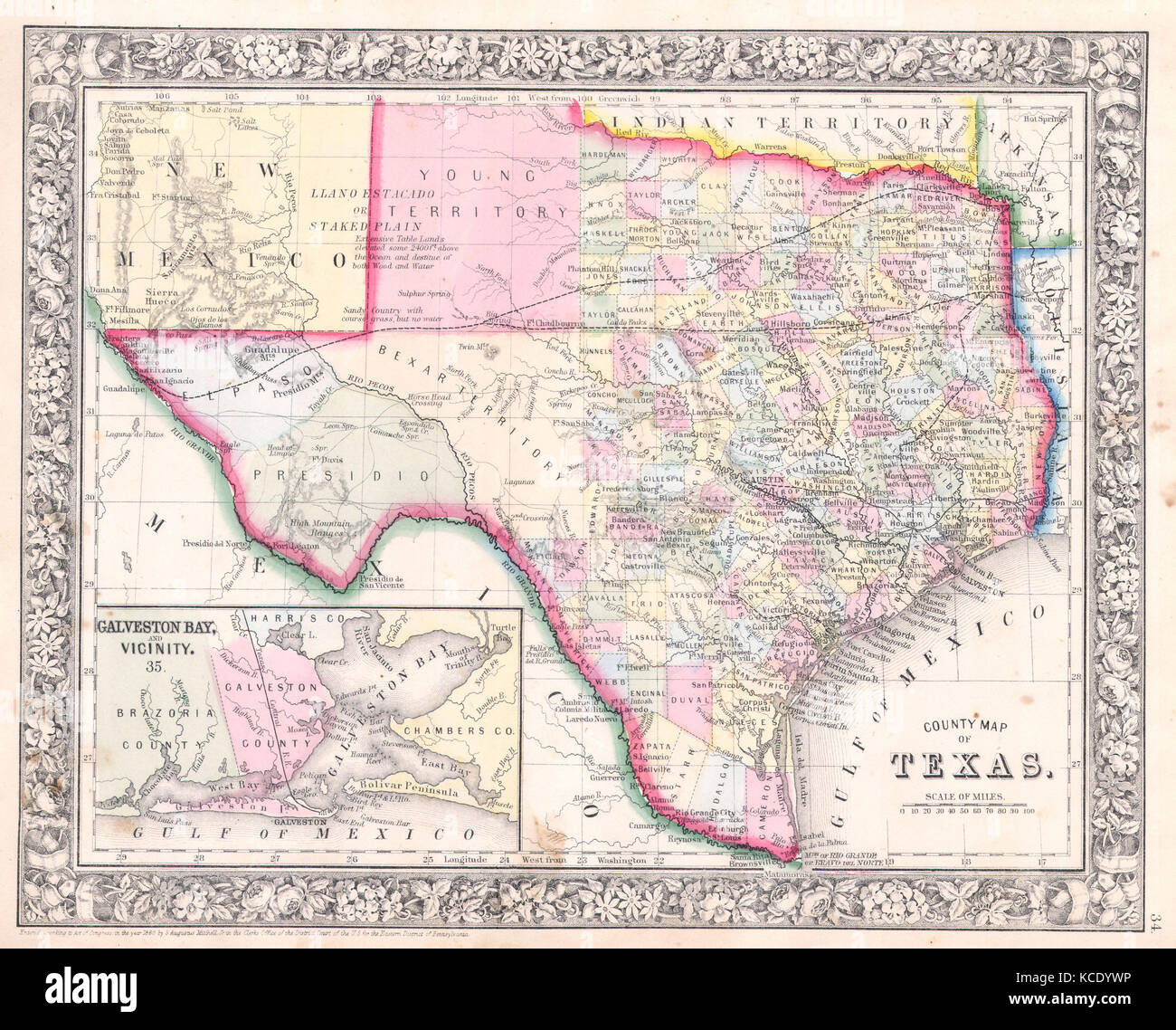 1864, Mitchell Map of Texas Stock Photo - Alamy
