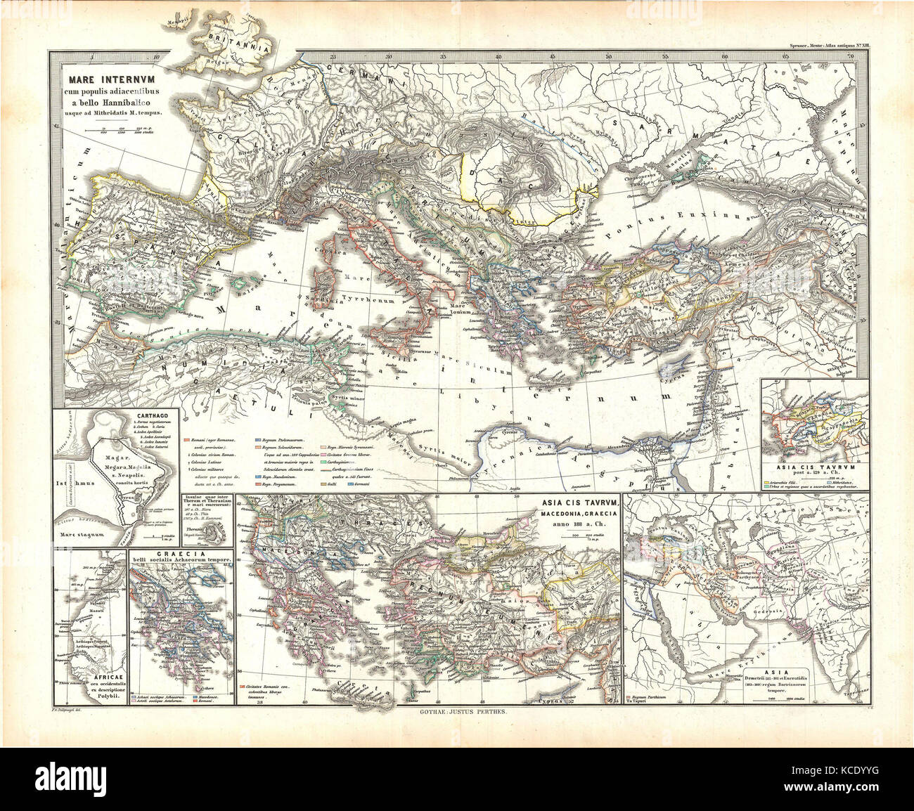 1865, Spruner Map of the Mediterranean from the Punic Wars to ...