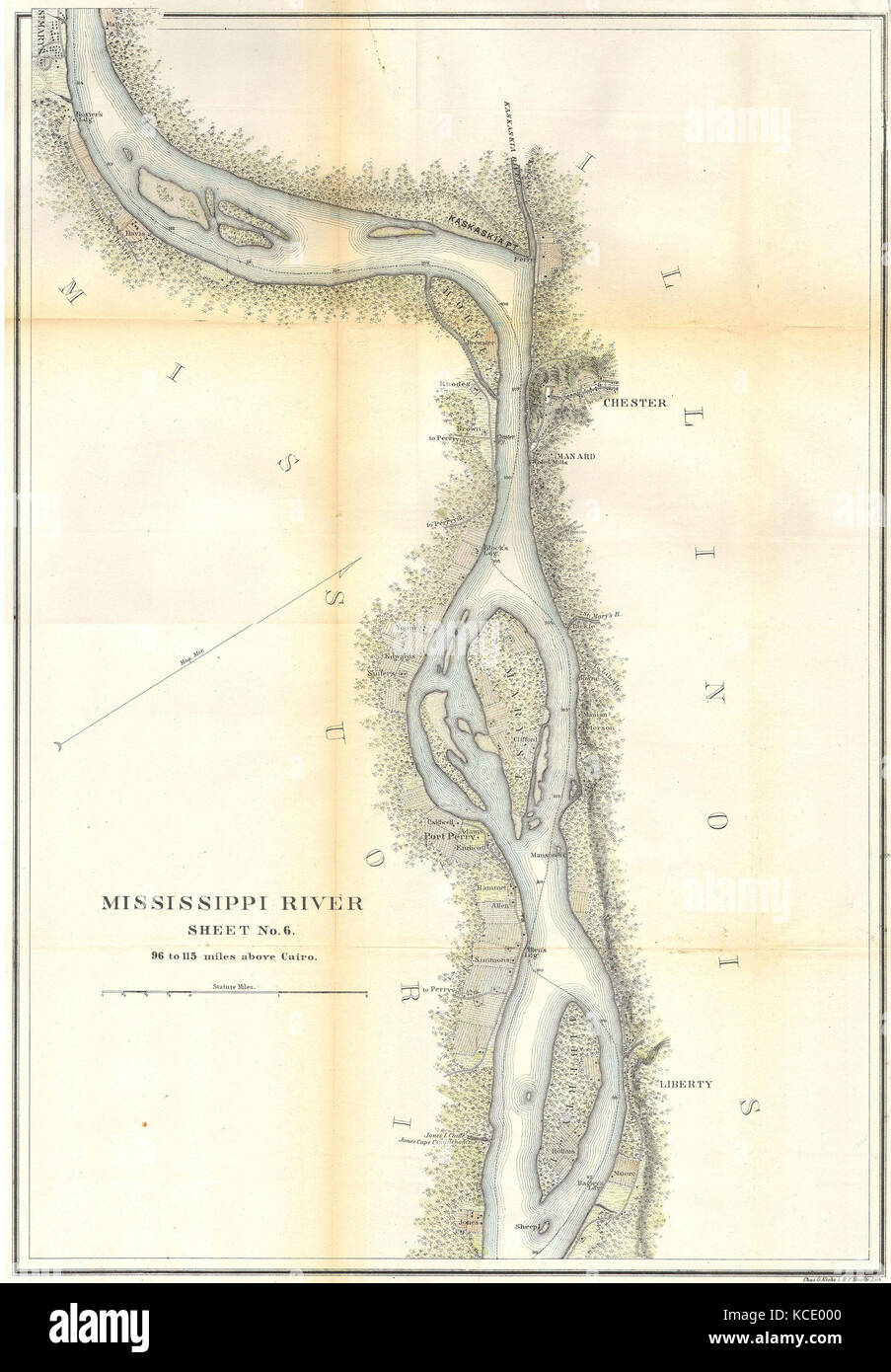 1865, U.S.C.S. Map of the Mississippi River around Chester Illinois ...