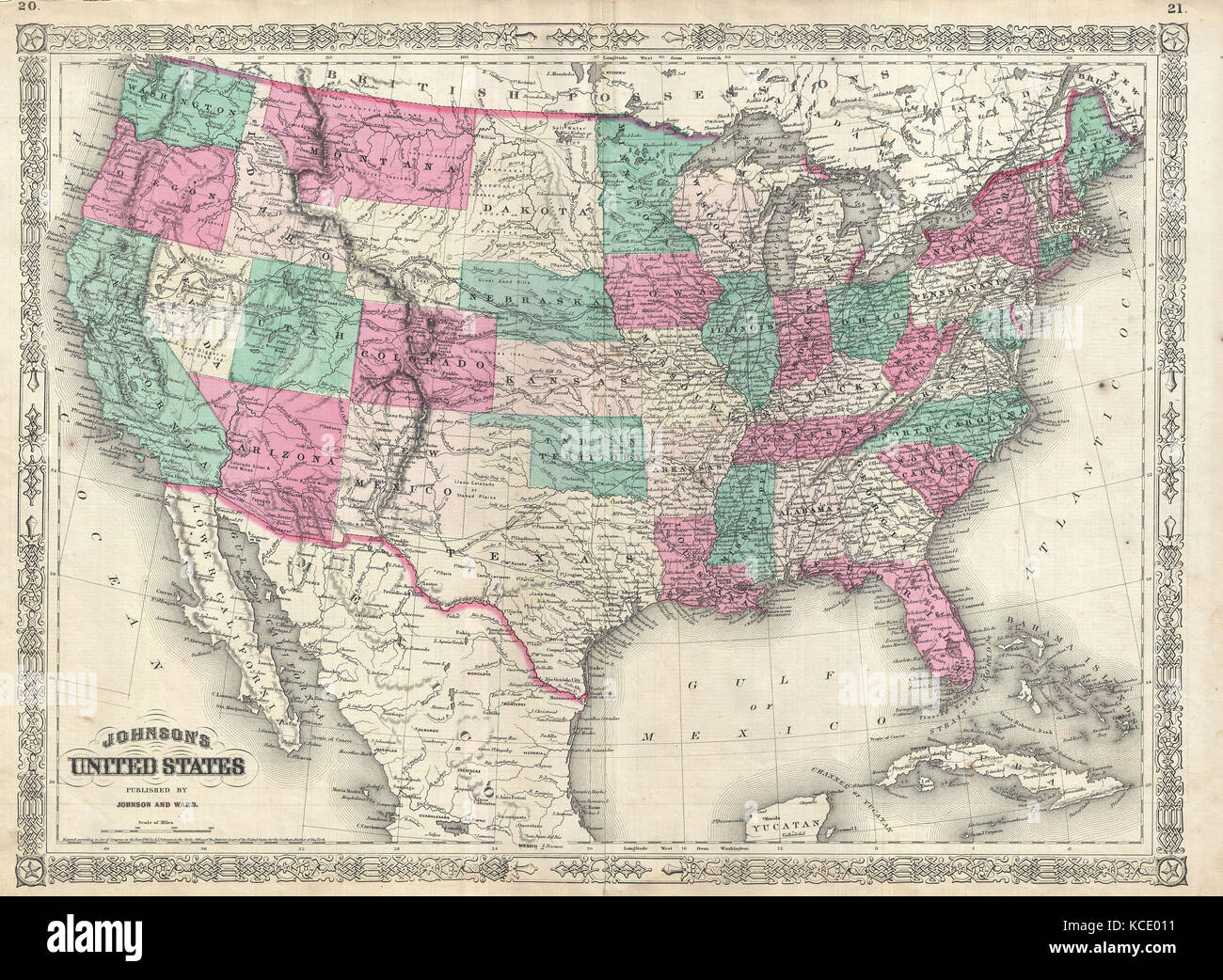 1866, Johnson Map of the United States Stock Photo - Alamy