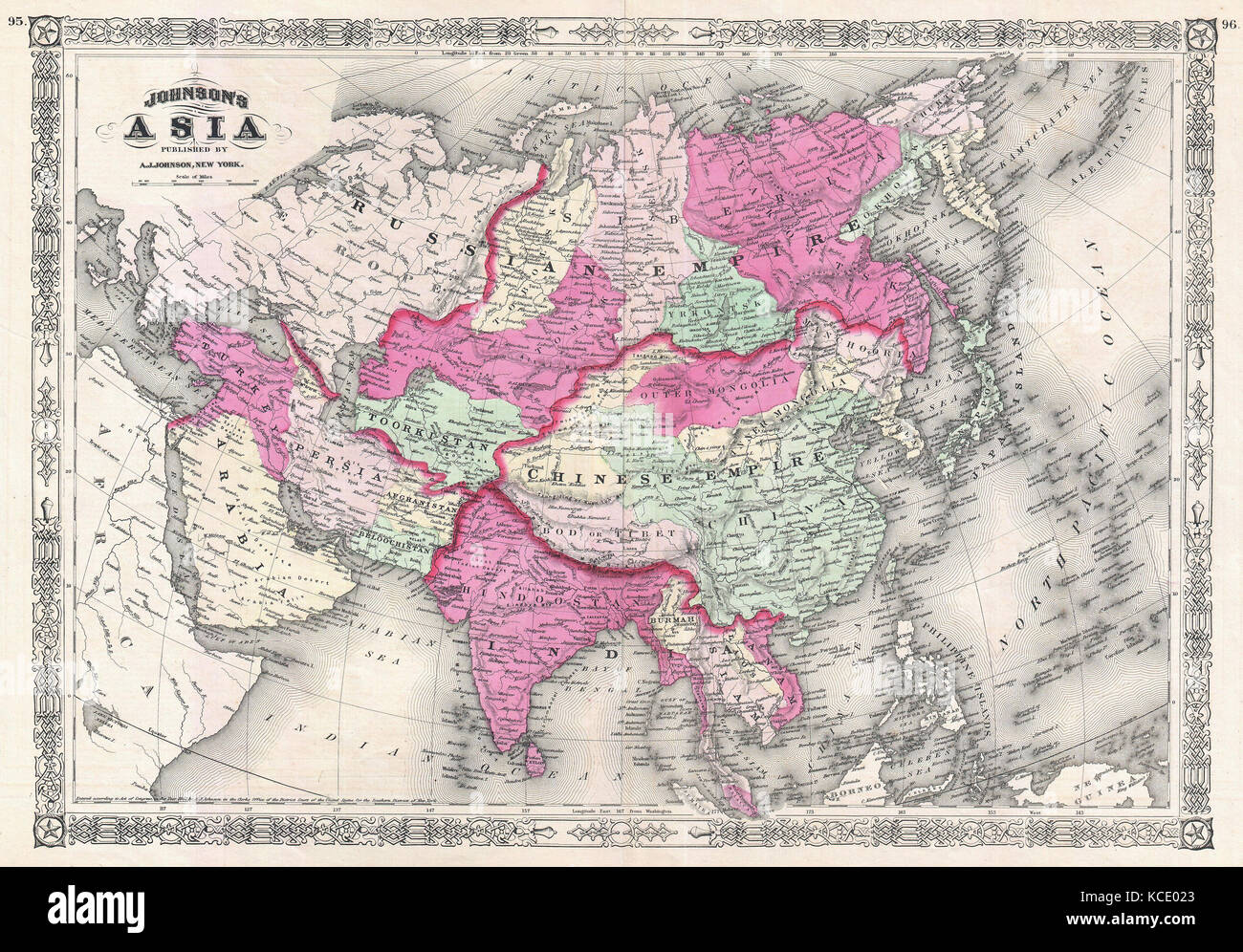 1867, Johnson Map of Asia Stock Photo - Alamy