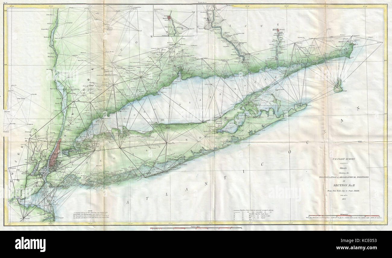U s coast survey map of long island new york city hi-res stock ...