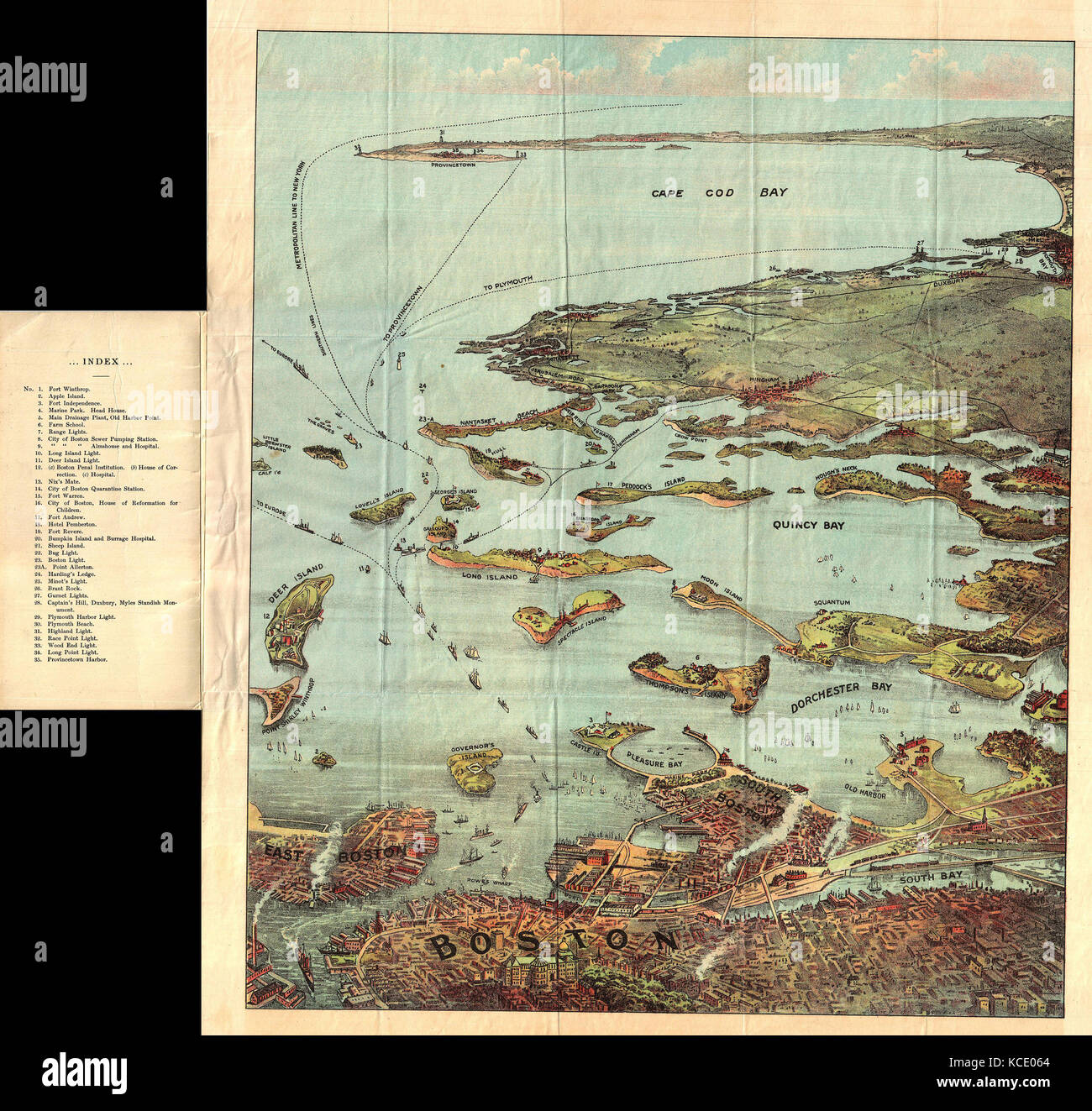 1890, View Map of Boston Habor from Boston to Cape Cod and Provincetown ...
