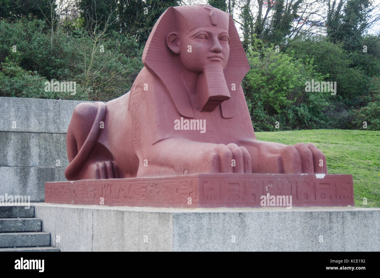 Crystal Palace Sphynx painted red Stock Photo - Alamy