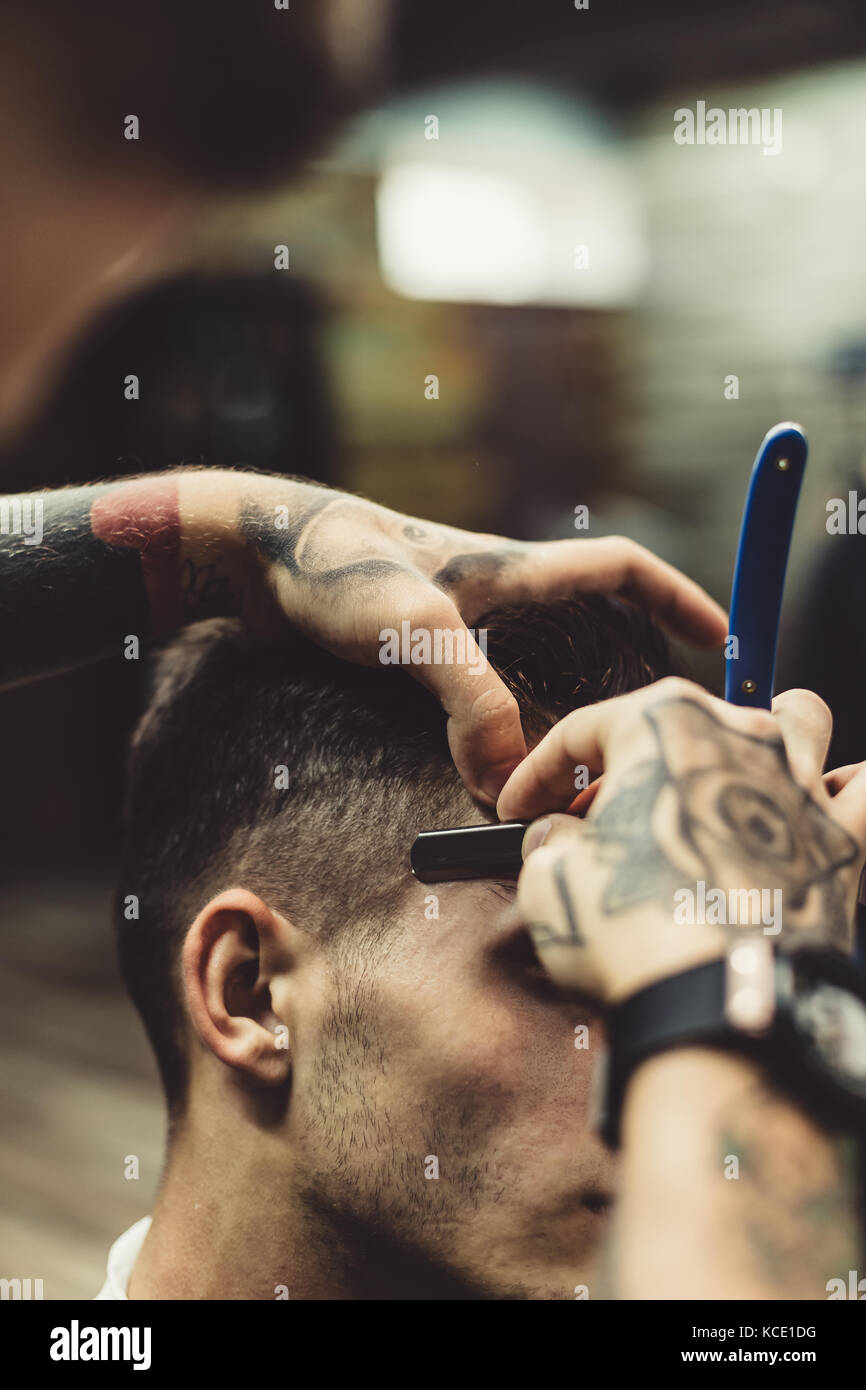 Barber shaving client Stock Photo - Alamy Barber shaving client Stock Photo - Alamy