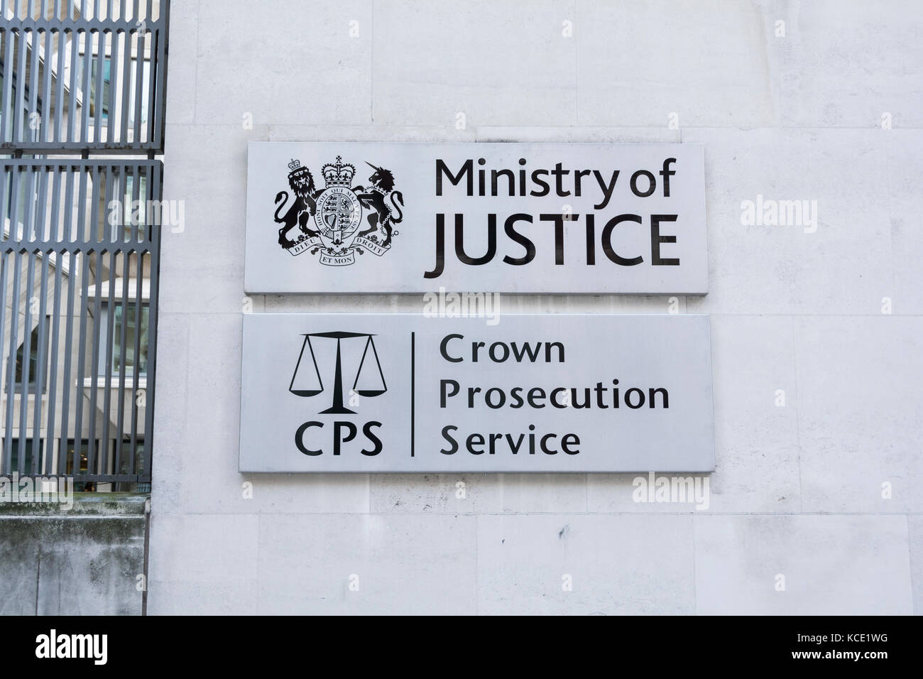Signage outside the entrance to the Ministry of Justice HQ and Crown ...