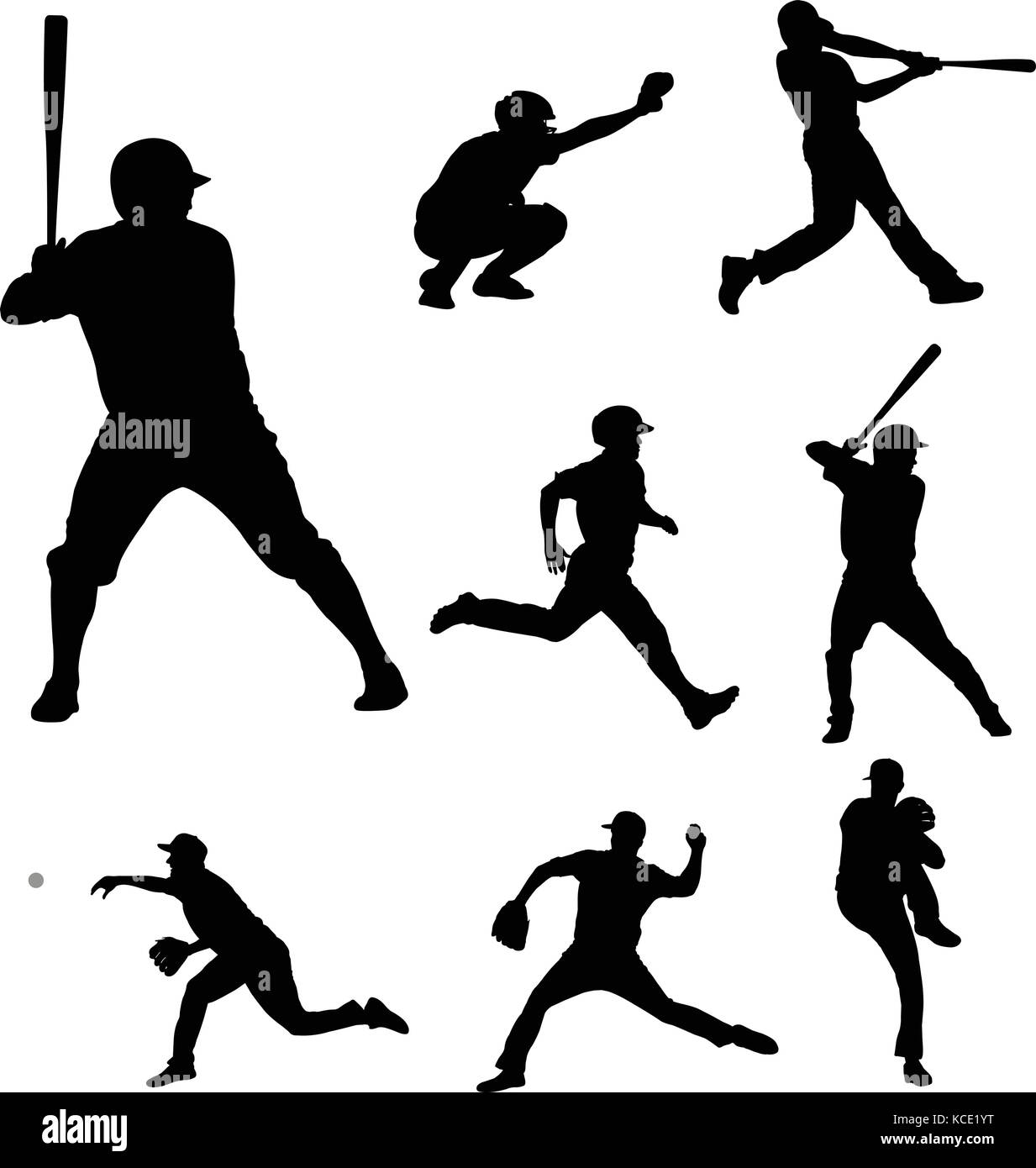 baseball silhouettes collection 2 - vector Stock Vector Image & Art - Alamy