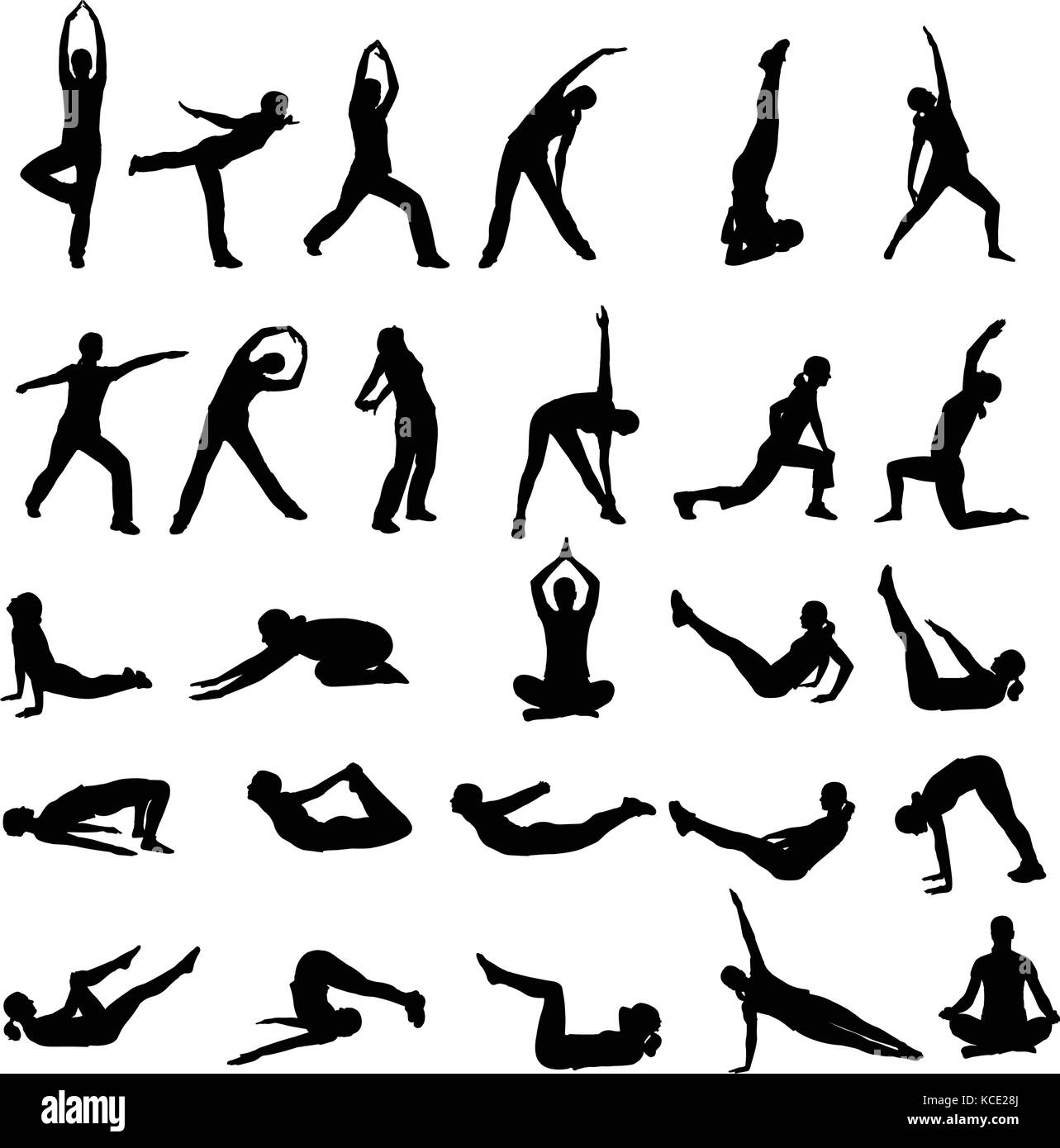 silhouettes of girl stretching and exercise - vector Stock Vector Image ...