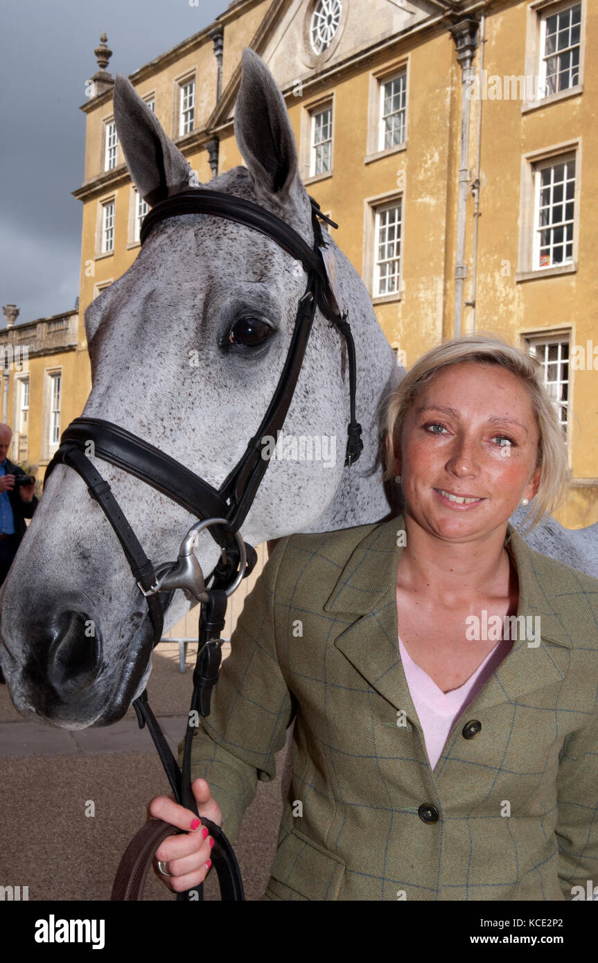 Phoebe Buckley, three day eventer, with her horse 'Frosty' at Badminton ...