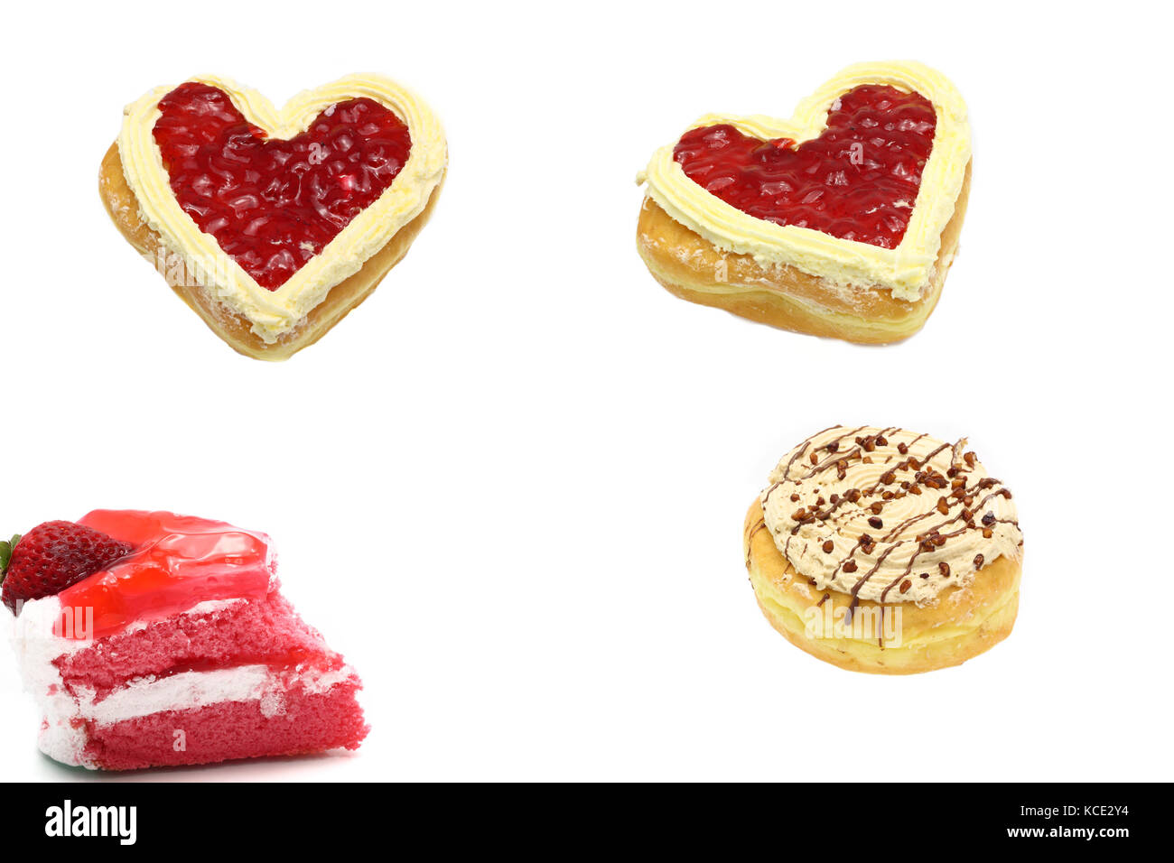 Coffe donut,Heart donut,Strawberry Cake isolated on white Stock Photo ...