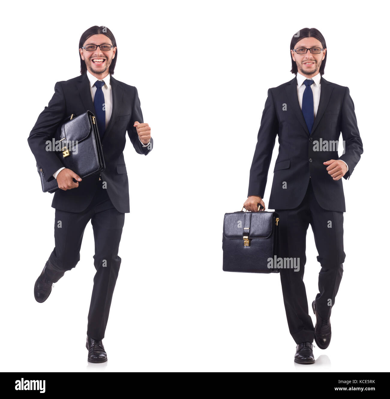 Businessman rushing isolated on the white background Stock Photo - Alamy