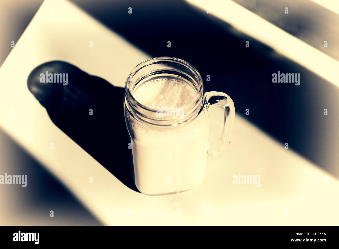 Breakfast. Fresh milk in a mug or yogurt. Morning Shadows healthy Stock ...