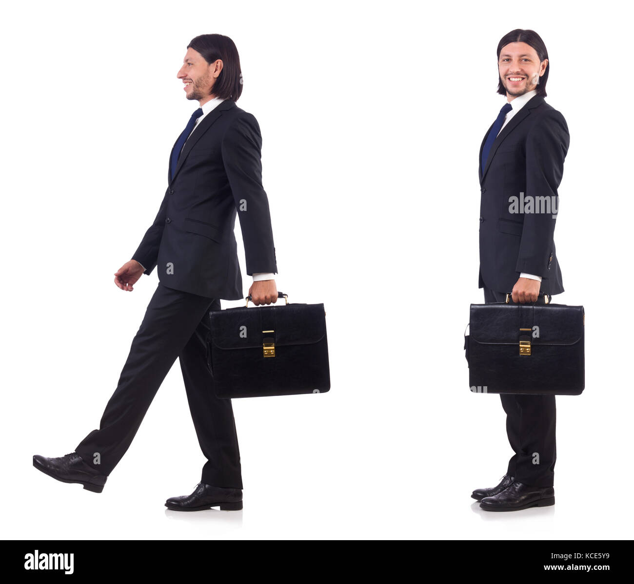 Businessman rushing isolated on the white background Stock Photo - Alamy