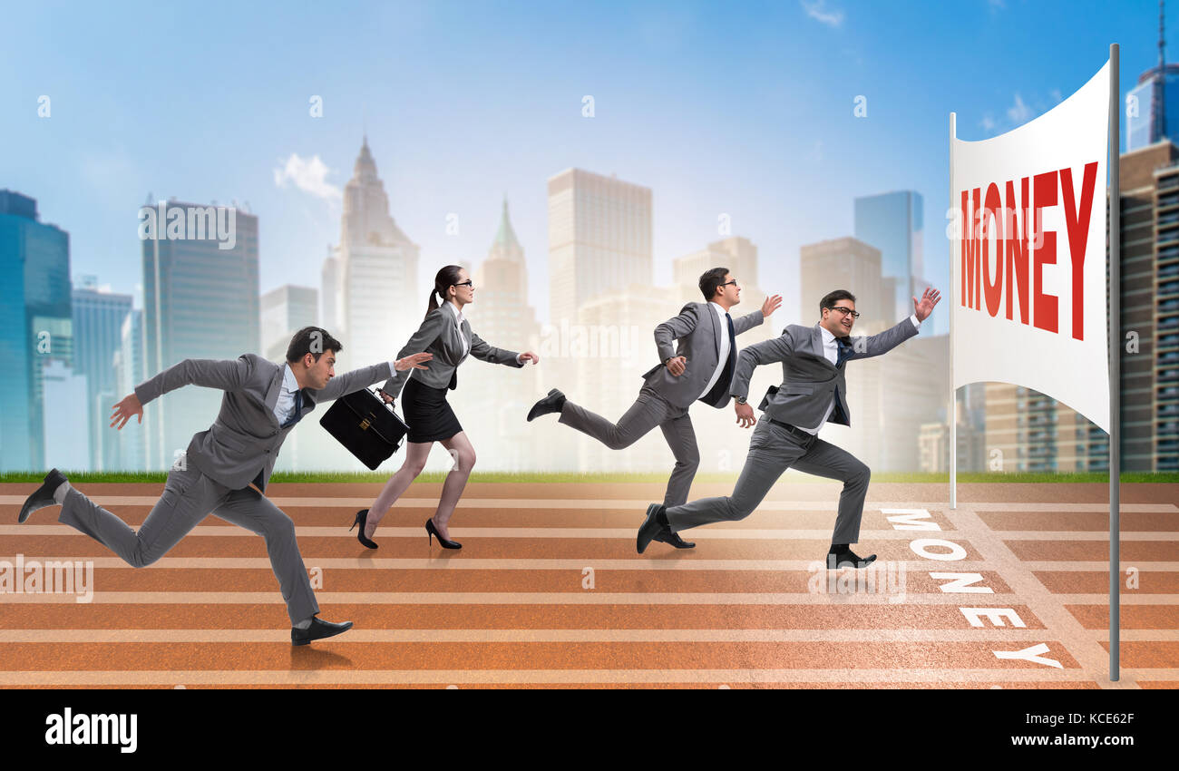 Business people running towards money goal Stock Photo - Alamy
