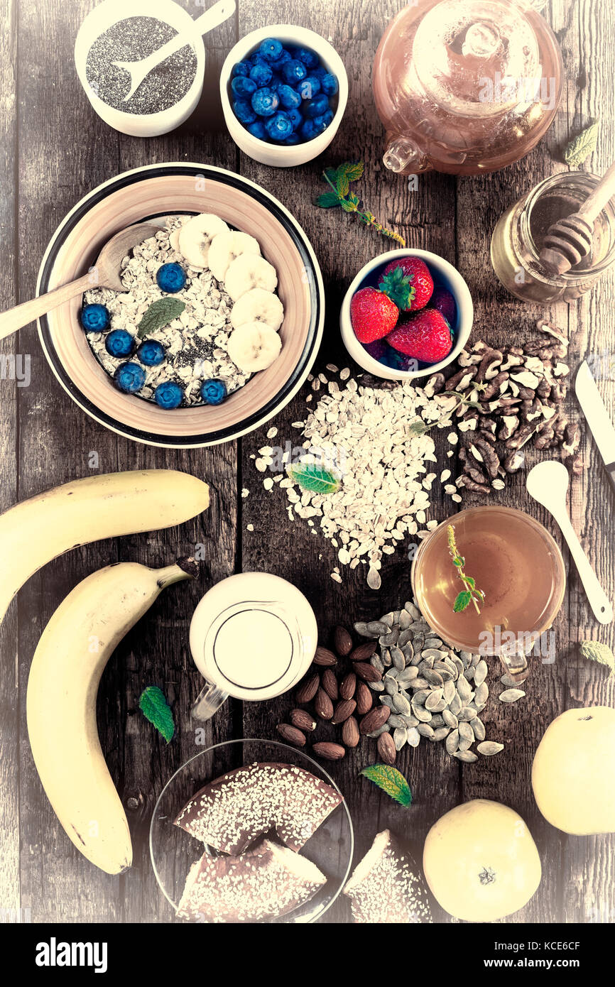 Healthy breakfast. Conception: Proper nutrition Top view closeup Stock ...