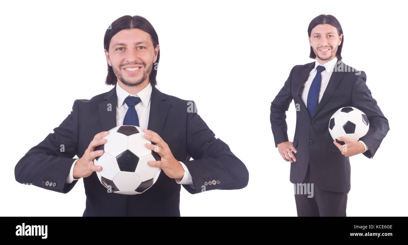 Man with football isolated on white Stock Photo - Alamy