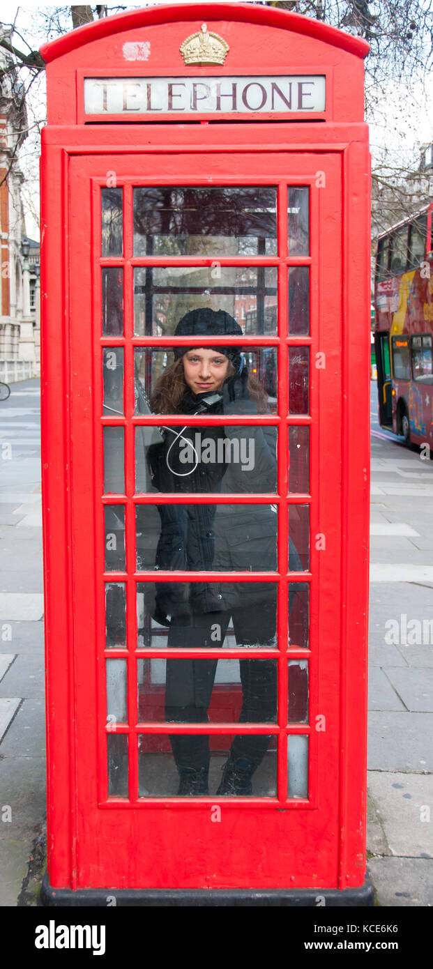 London, England. 05 march, 2017. A caucasian girl is calling from a ...
