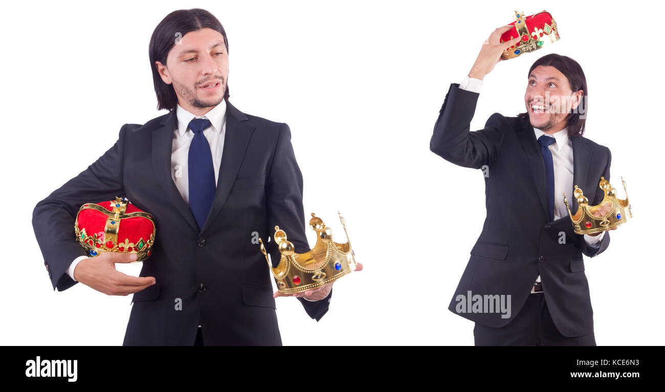 Businessman with crown isolated on white Stock Photo - Alamy