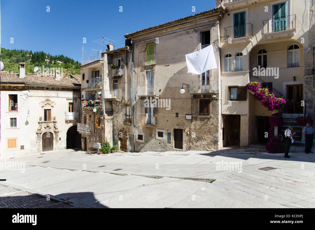 Scanno, Italy. august 16, 2017. A square in the ancient Abruzzo village ...