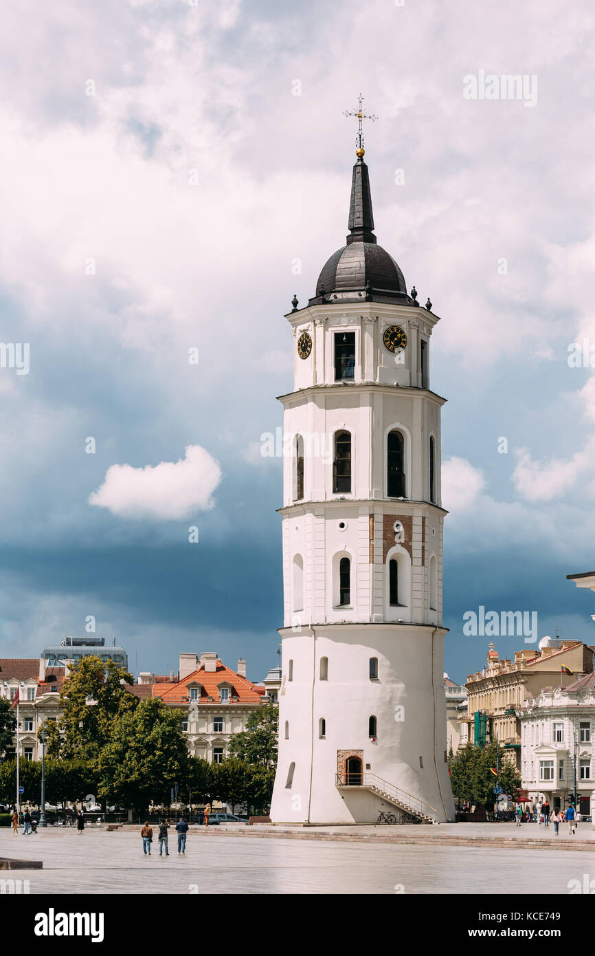 Vilnius, Lithuania. View Of Bell Tower Of Cathedral Basilica Of St ...