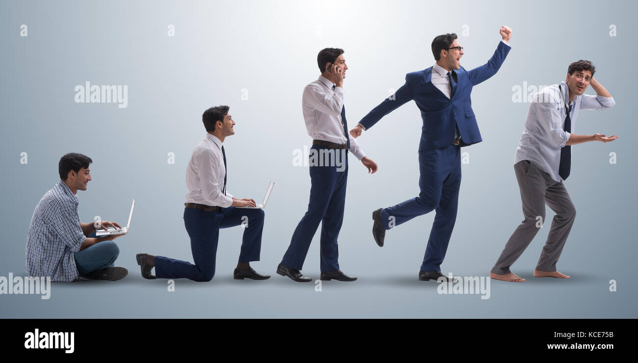 Business concept with man progressing through stages Stock Photo - Alamy