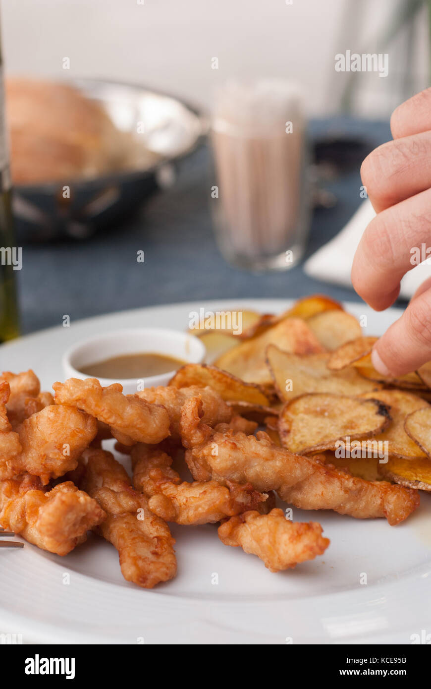 Fresh fried chicken fingers in a plate Stock Photo - Alamy