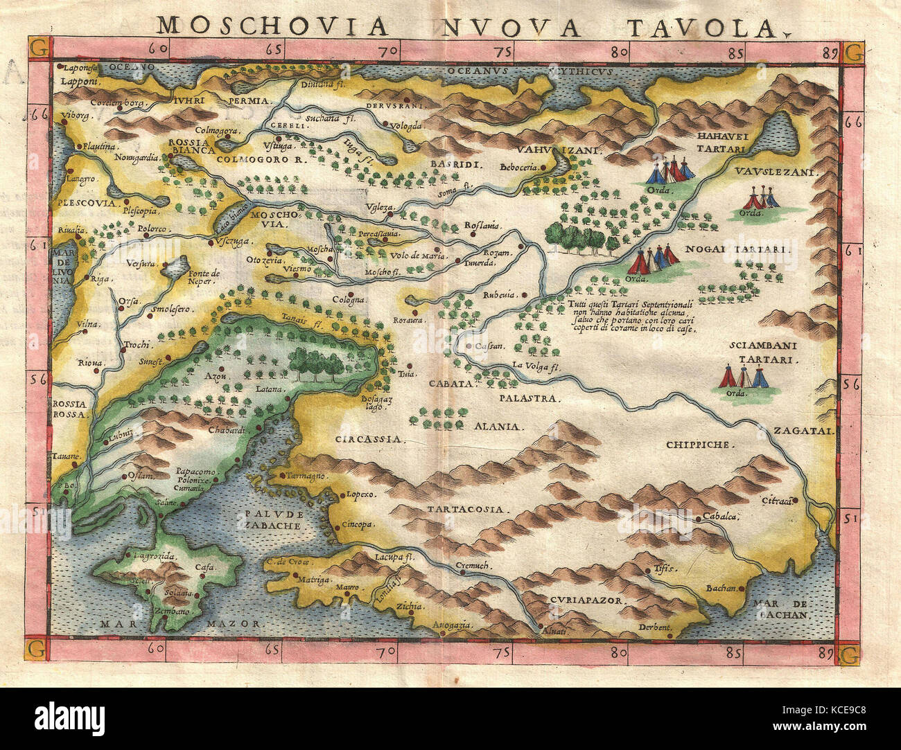 1574, Ruscelli Map of Russia, Muscovy and Ukraine, Moscow, Moskva Stock ...