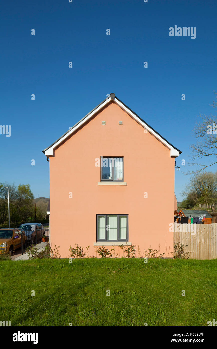 End elevation of traditional new build house with windows and pitched ...