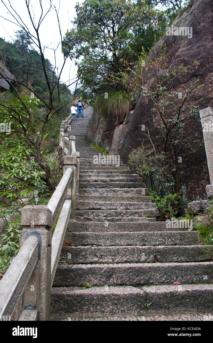 The way up , Stone Steep Steps . Trekking walking hiking Huangshan ...