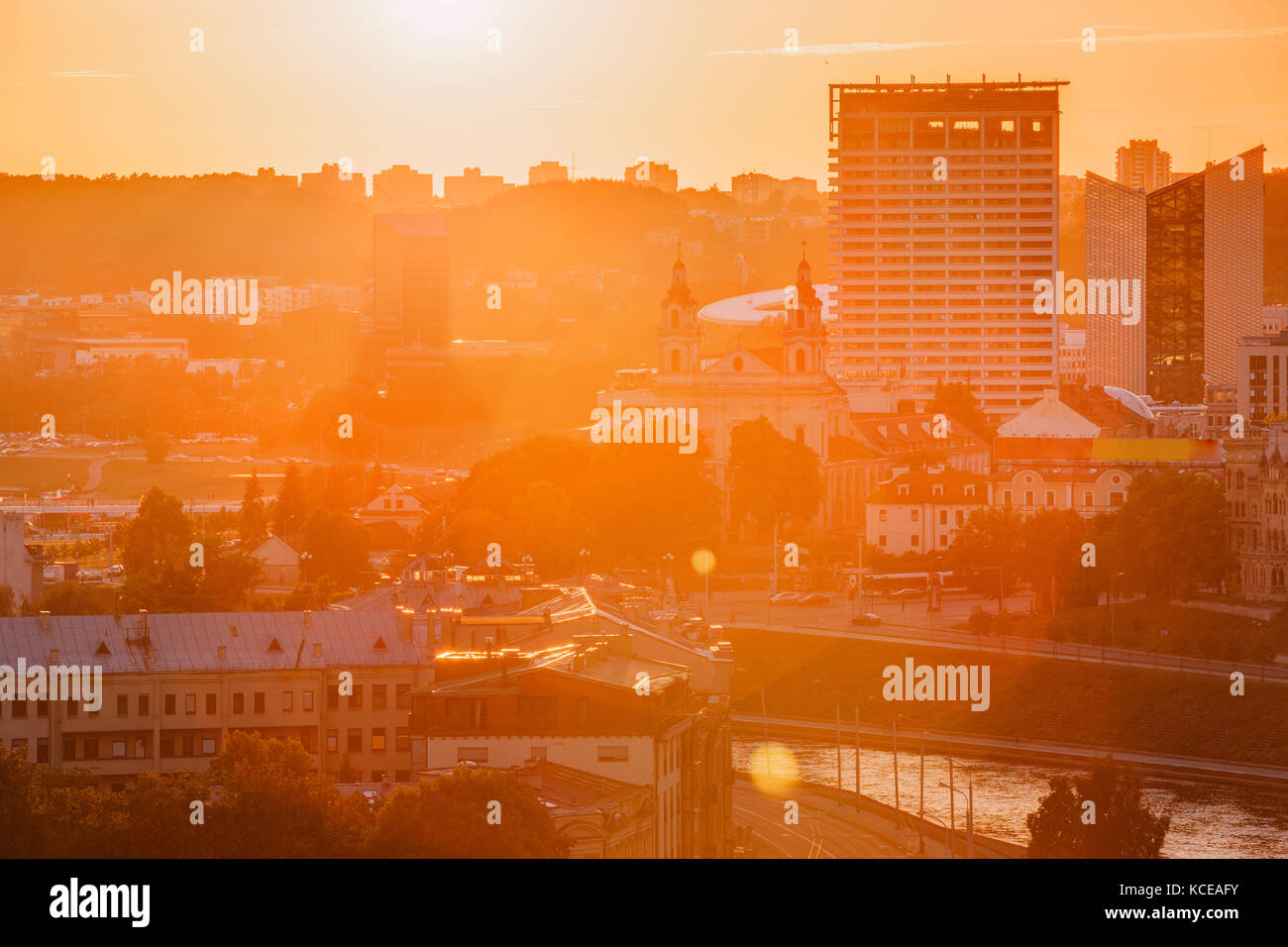 Vilnius, Lithuania. Sunset Sunrise Dawn Over Cityscape. Church Of St ...