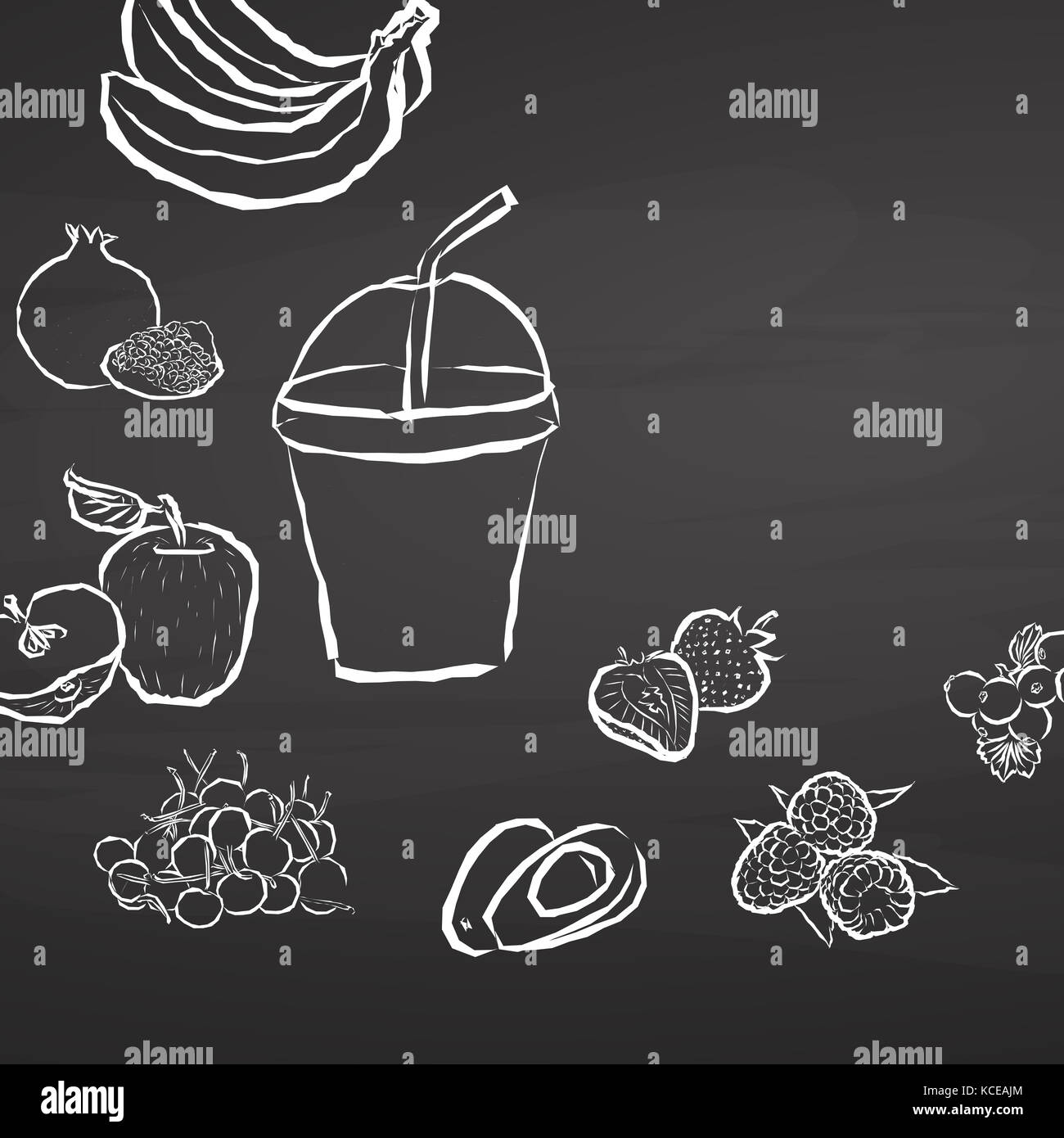 Frozen fruit smoothie to go on chalkboard. Hand drawn healthy food ...