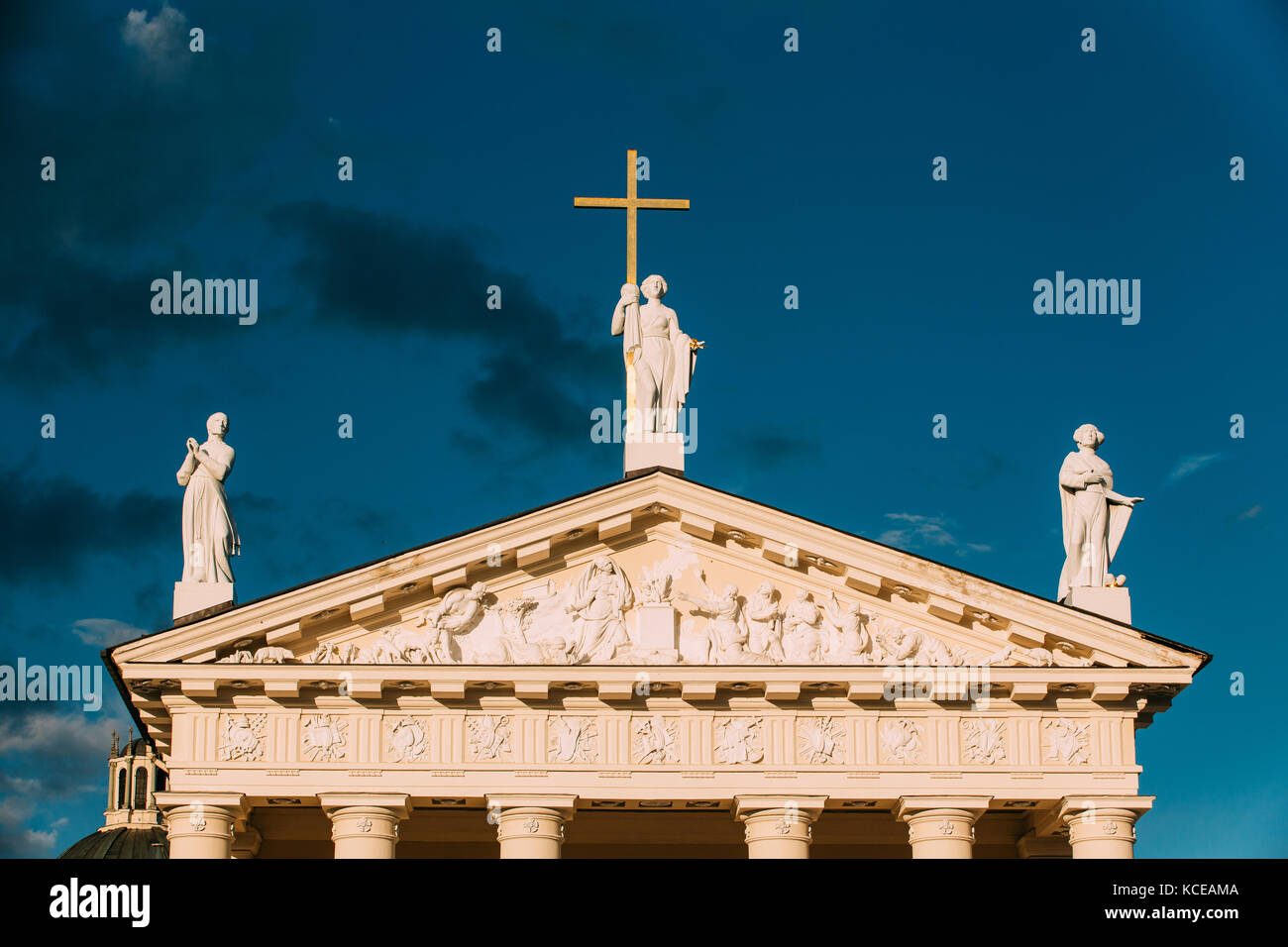 Vilnius Lithuania. Close Pediment Of Cathedral Basilica Of St ...
