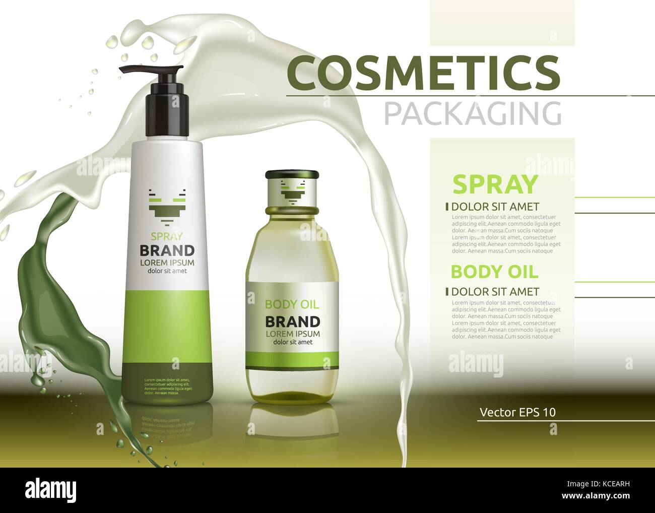 Body oil and spray natural products realistic bottles Vector. Mockup 3D ...