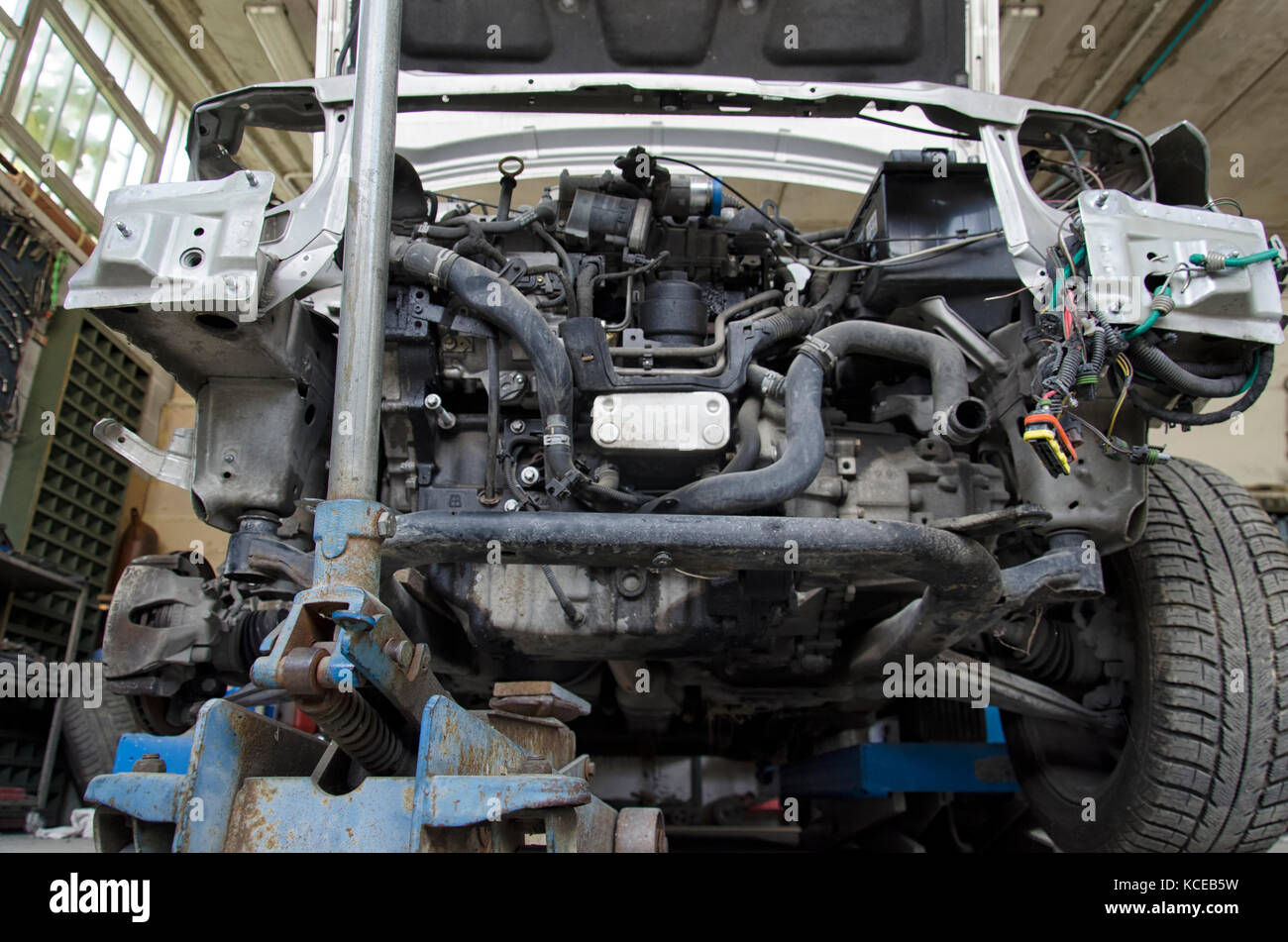 View of the radiator of an incident car Stock Photo - Alamy