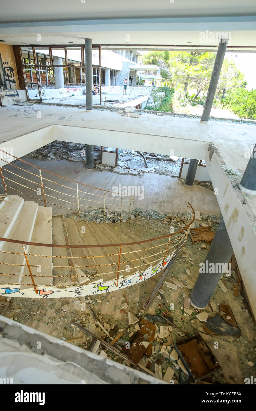 KUPARI, CROATIA - JULY 18, 2017 : An old obsolete abandoned building ...