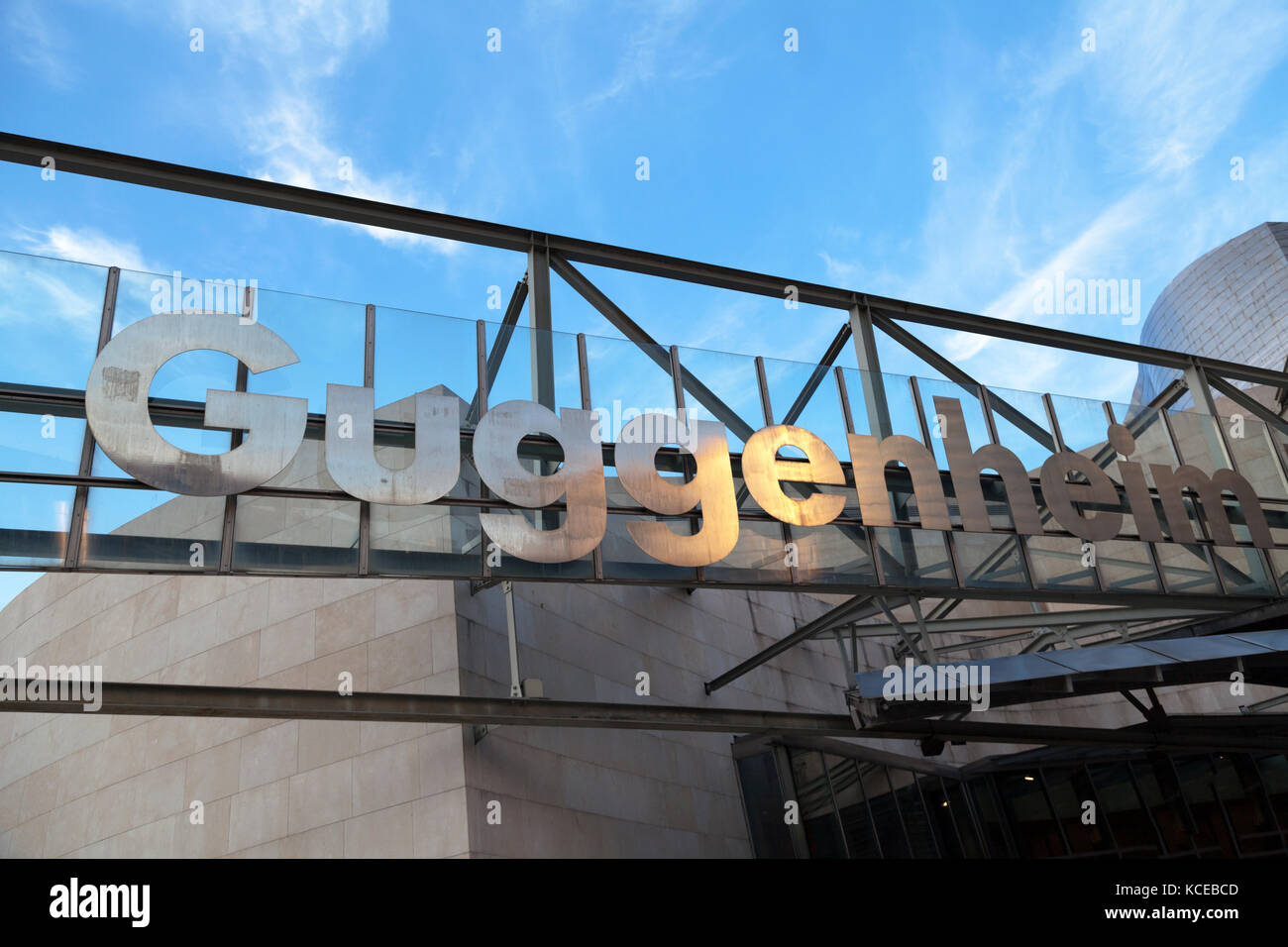 The Guggenheim main entrance sign, Bilbao, Biscay, Spain, Basque ...