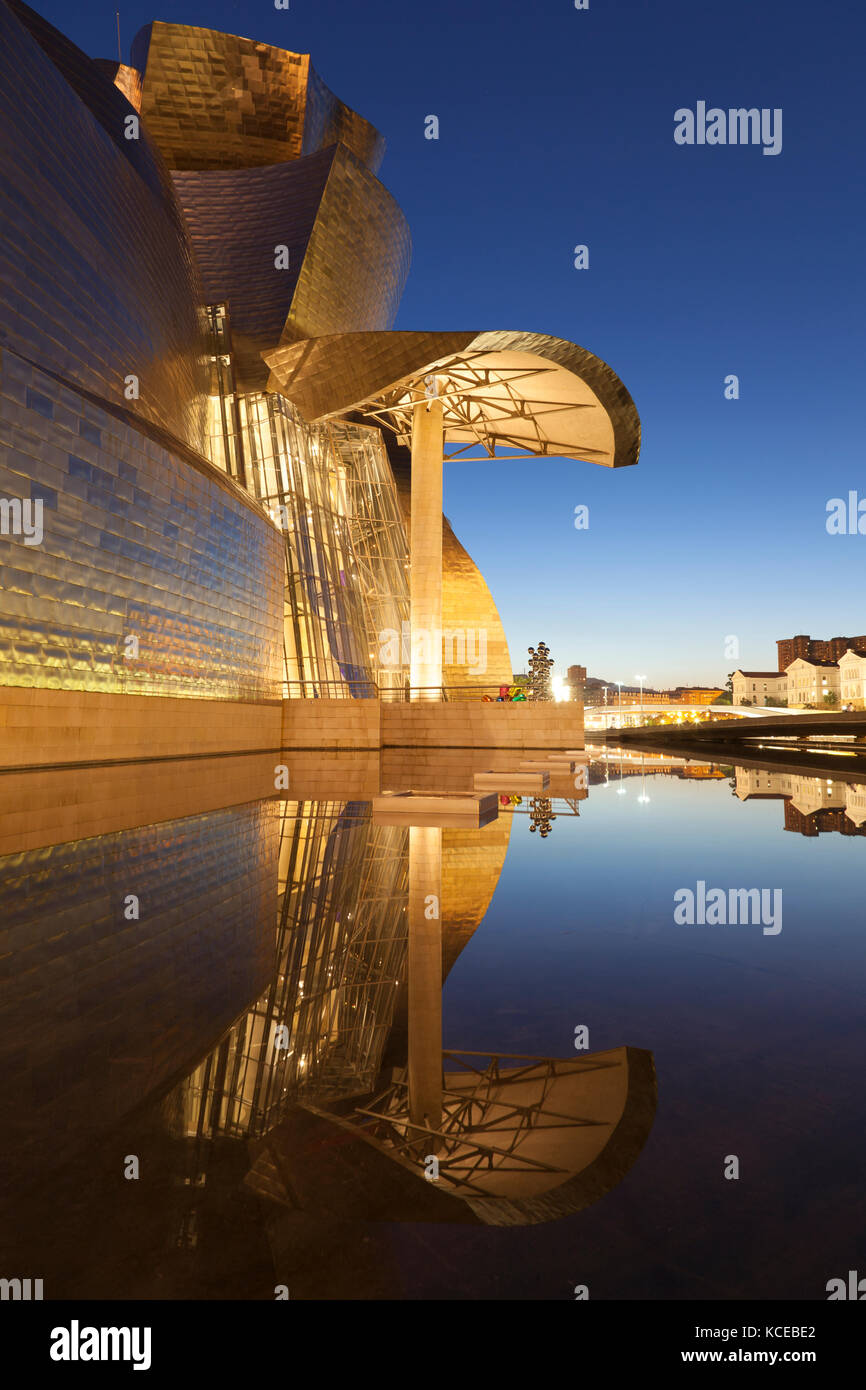 The Guggenheim Museum at night, Bilbao, Biscay, Spain, Basque country ...