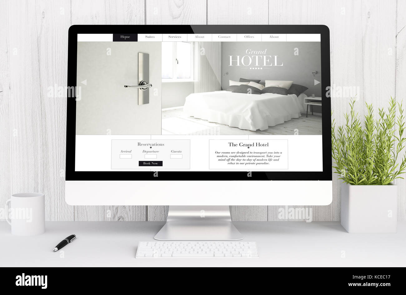 3d rendering hotel website home on computer. All screen graphics are ...